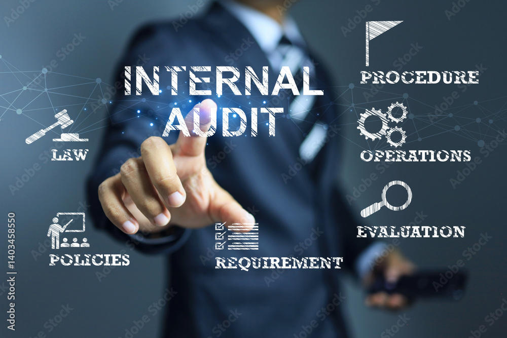 Poster Internal audit concept with businessman pointing to internal ...