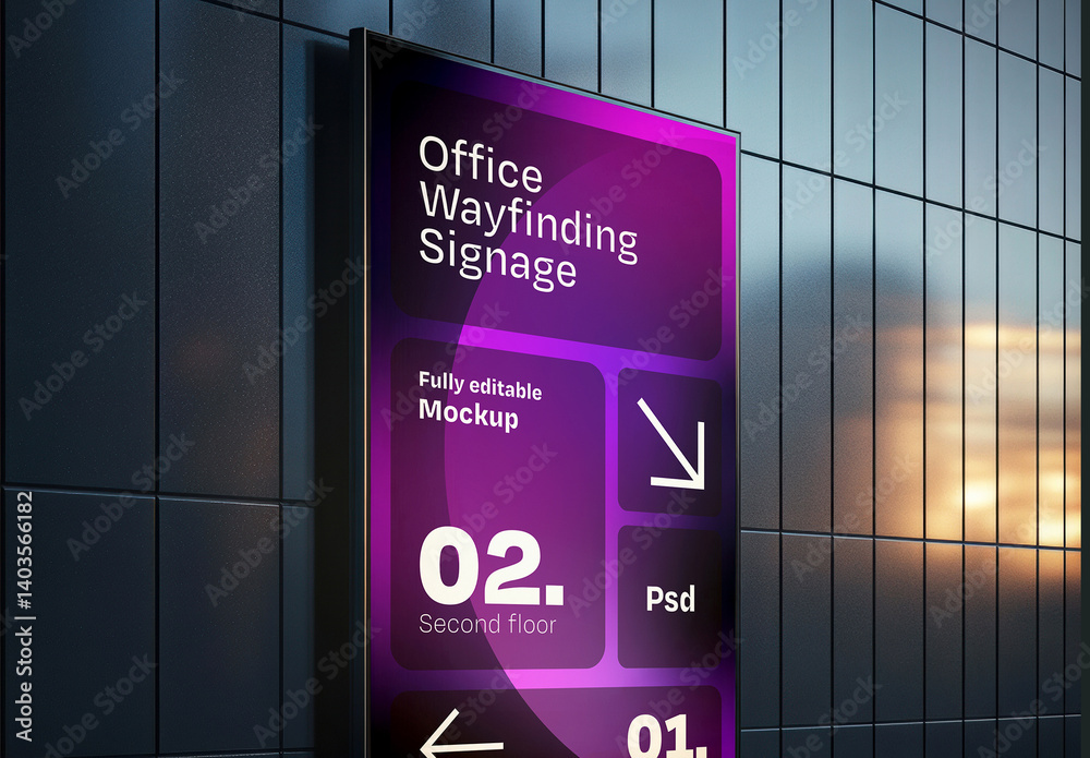 Wayfinding Billboard Mockup in Office Corridor Stock Template | Adobe Stock