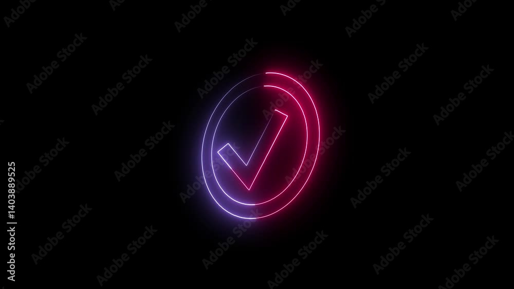 Check mark inside a circle animated. glowing neon line check mark icon animation. tick mark ...