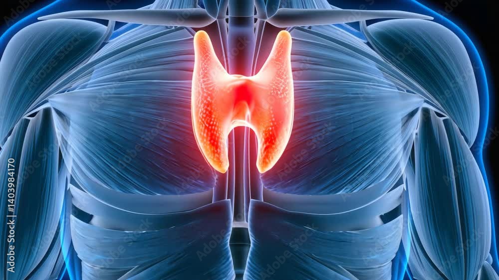 Anatomical illustration showing thyroid gland inflammation and human ...