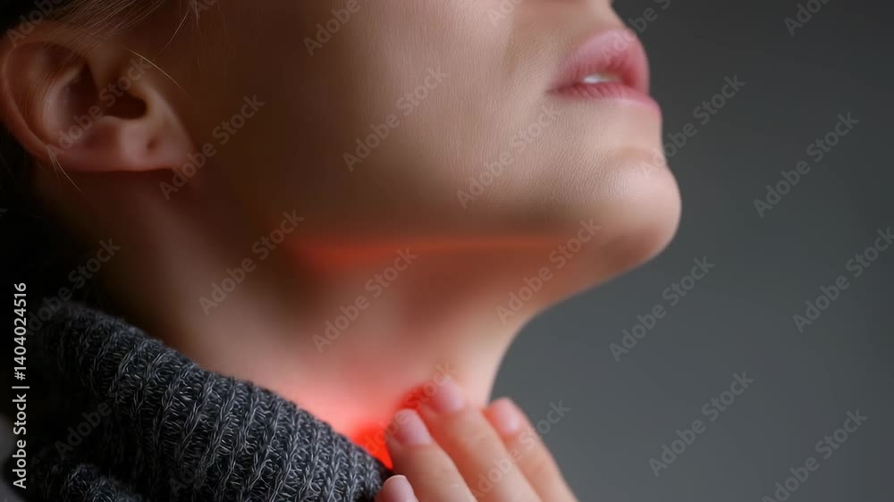 Throat discomfort: inflammation symbol, red glow, viral infection, sore ...