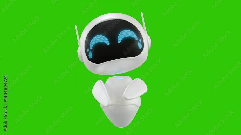 Cute 3D mini Robot character animation with laughing movement. Green ...