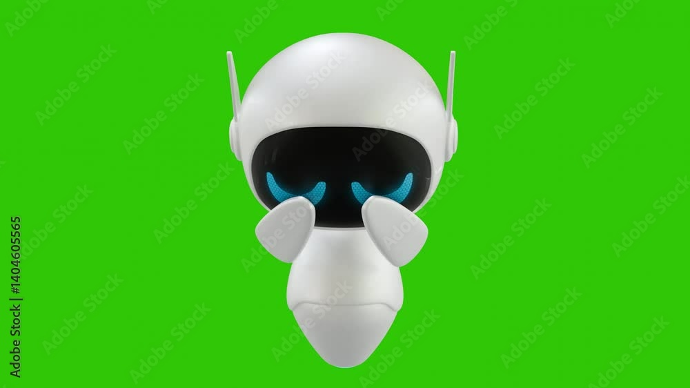 Cute 3D mini Robot character animation with crying while covering his ...