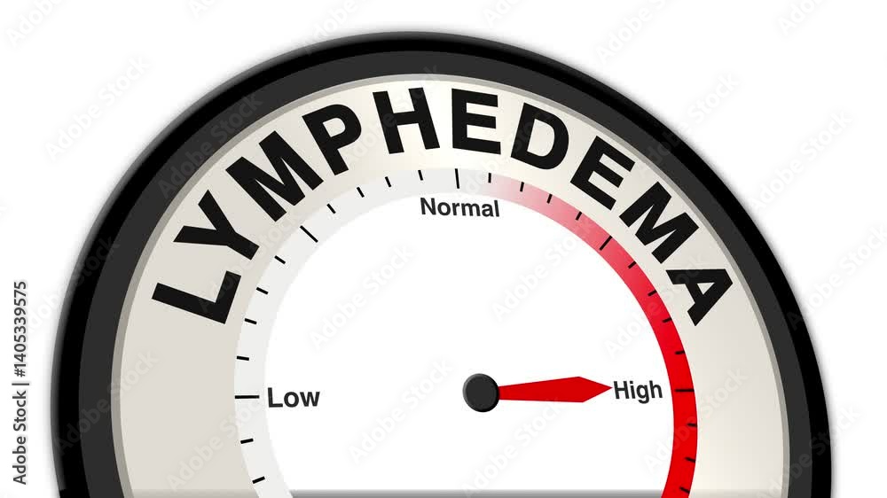 Lymphedema text or word shown with a barometer or tachometer-style ...