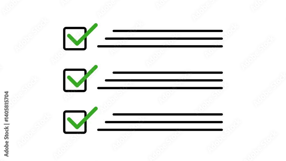 Animated checklist with green checkmarks appearing. To-do list ...