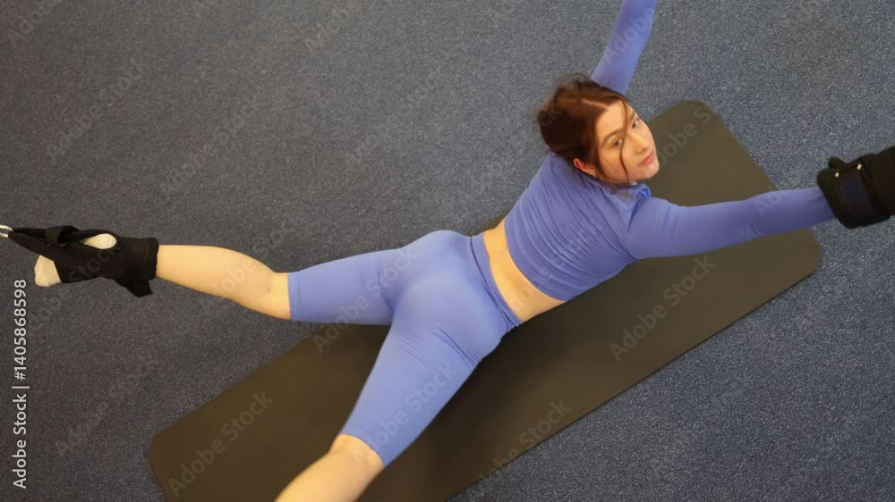 Full body stretch on mat using advanced suspension system arms and legs ...