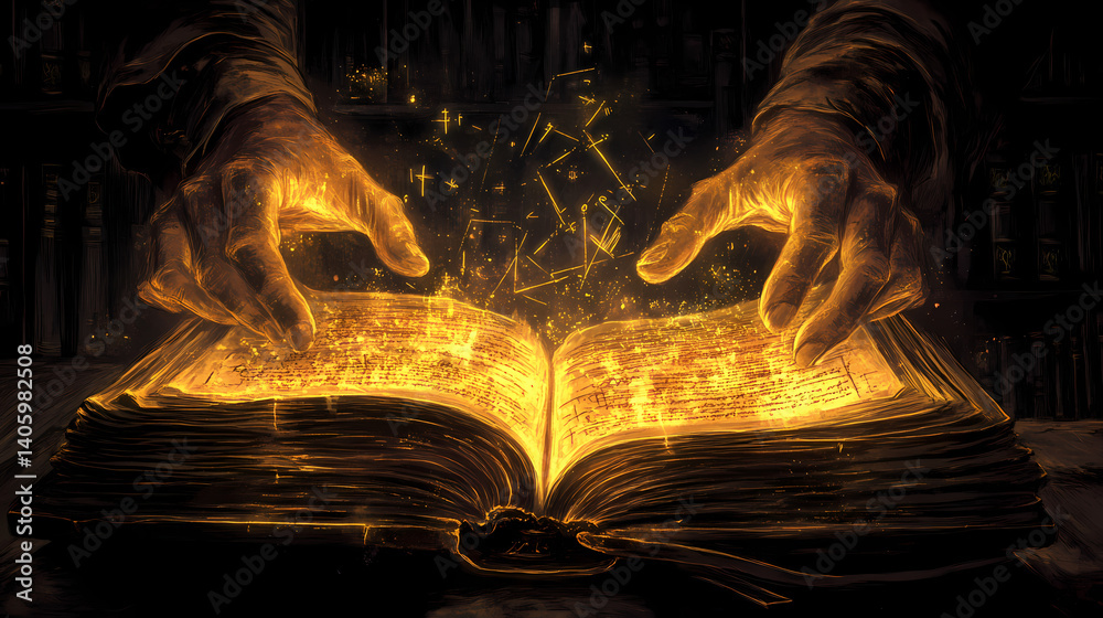 Poster Mystic tomes in shadowy alcove exploring ancient library s ...