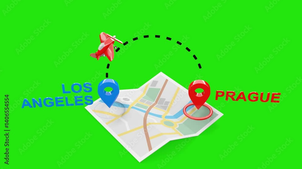 Los Angeles to Prague 3D Flight Path Animation with Airplane, Map, and ...