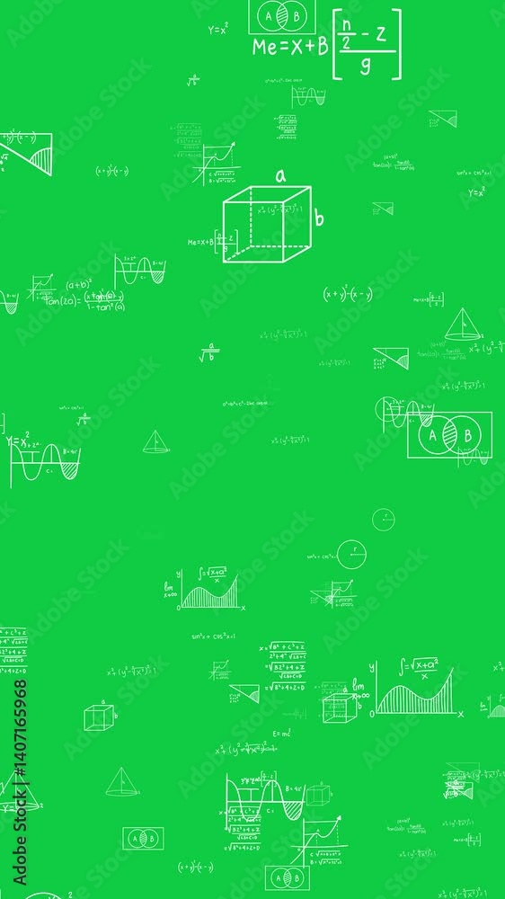 math theory formulas and geometric shapes isolated on green background ...