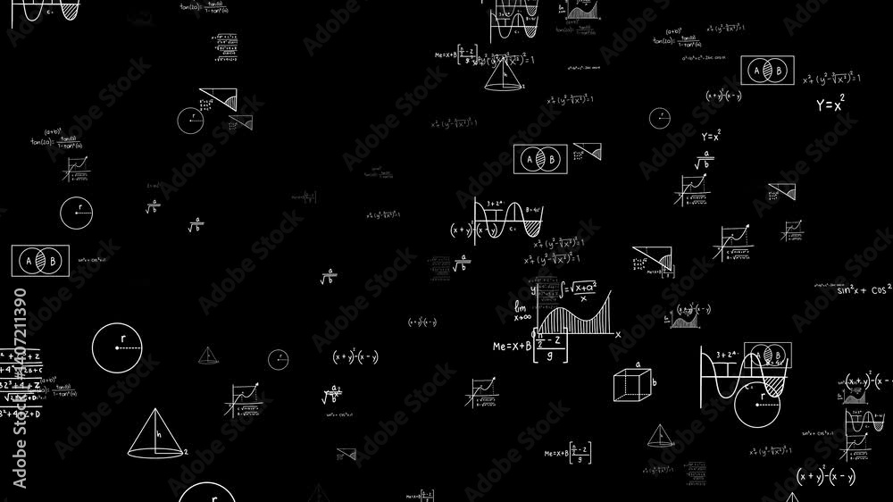 math theory formulas and geometric shapes isolated on transparent ...