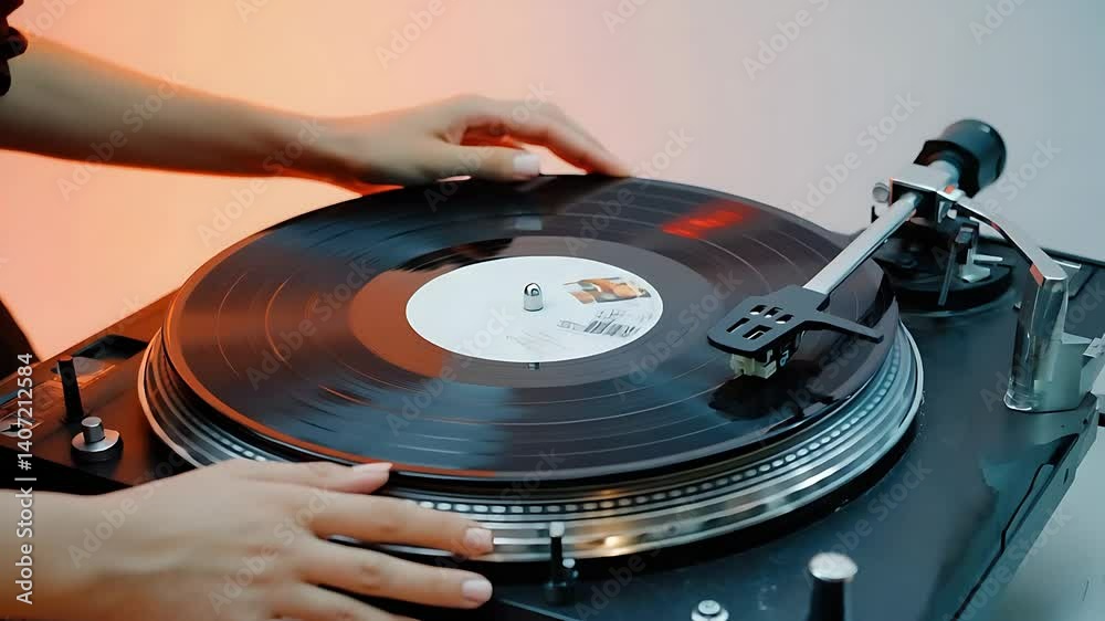 Manually adjusting vinyl record while playing Stock Video | Adobe Stock