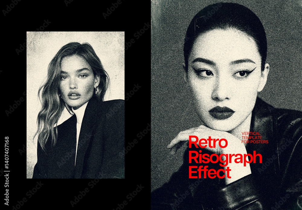 Vintage Risograph Poster Photo Effect Mockup Stock Template | Adobe Stock