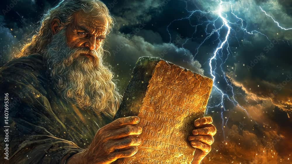 Stockvideon Moses receiving the Ten Commandments on Mount Sinai ...