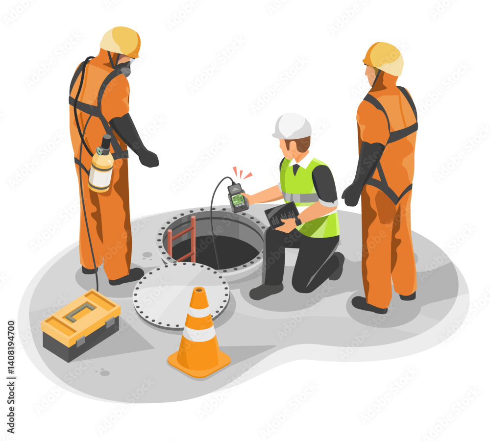 Poster Technician using gas detector to check toxic levels before ...