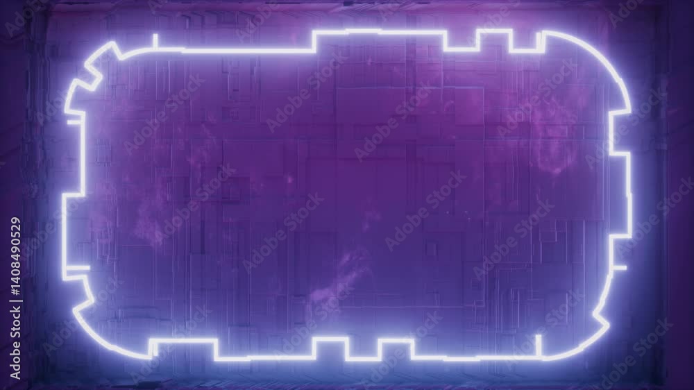 Animated high tech screen neon frame. Neon light led border on ...