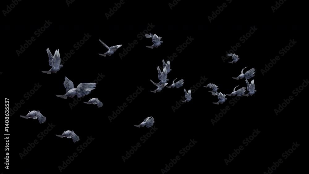 Flock of 22 Pigeon Birds- Flying Loop - Aerial Back Side Angle View ...