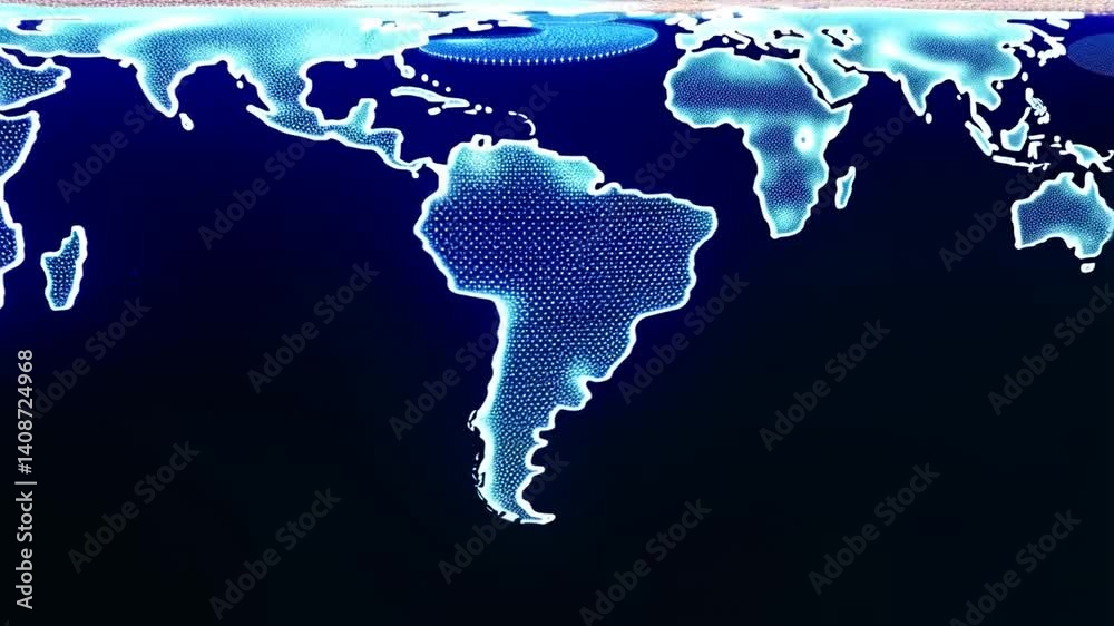World Map: The intricate map of the world, glowing with a blue-neon and ...