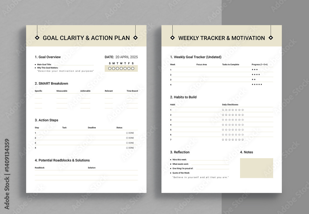 Goal Clarity And Action Planner Template Stock Template | Adobe Stock