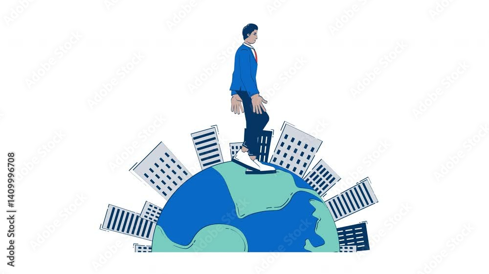 Worldwide global business doodle animation. Corporate ambition ...