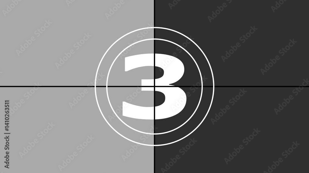 Vintage, old, projector film head leader with real time countdown clock ...