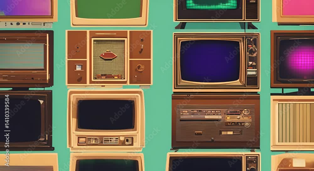 Vintage television screens flickering Close Up Footage of a Retro TV ...