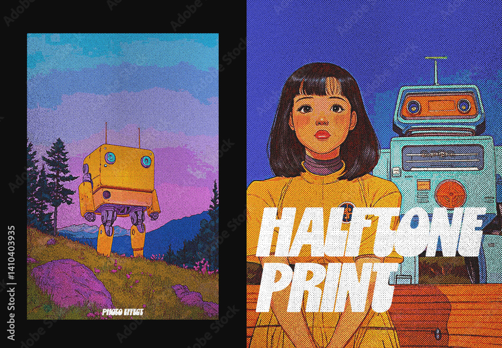 Vertical Halftone Comics Print Photo Effect Stock Template | Adobe Stock