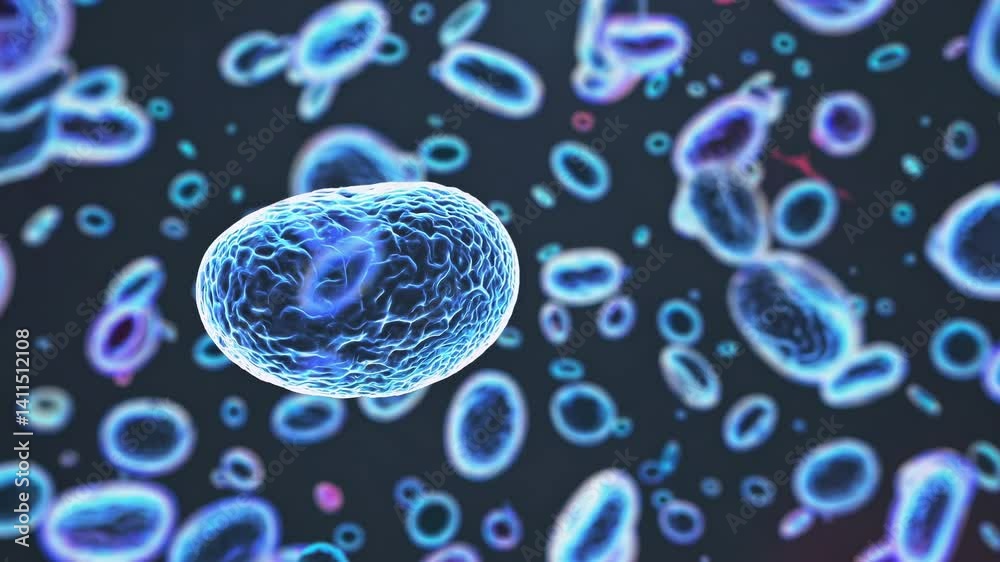 Vidéo Stock Microscopic view diverse blue bacteria microbes various ...