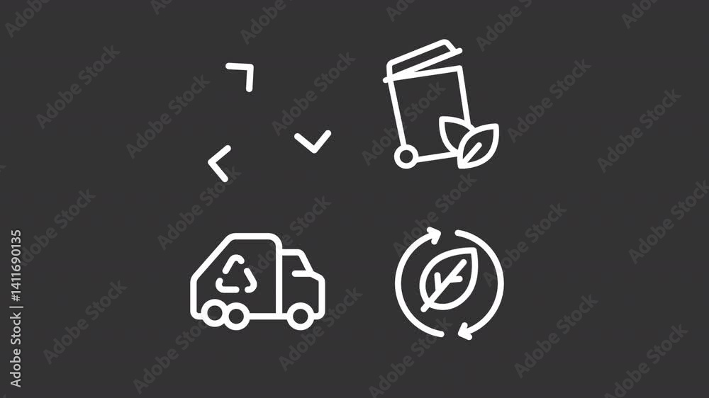 Waste management ui icons white line animation set. Garbage collecting ...