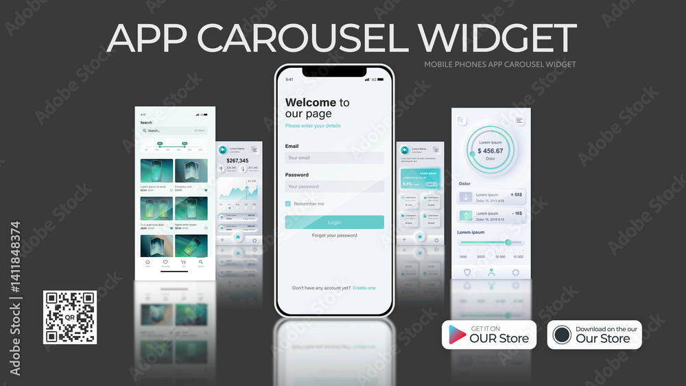 Mobile Phones App Carousel Widget Stock Template | Adobe Stock