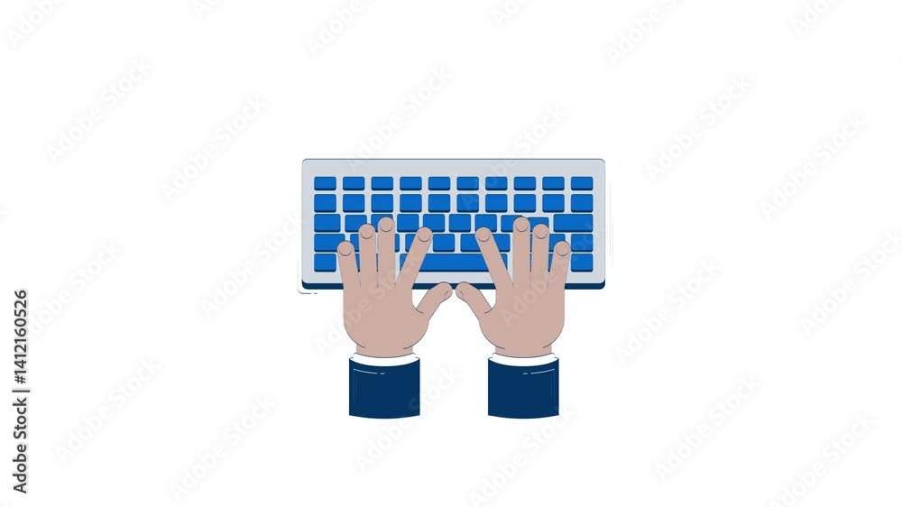 Typing hands on keyboard 2D doodle animation. Digital work. Data entry ...