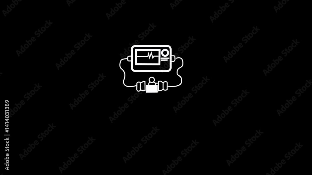 2D white simple thin line animation of defibrillator with heart attack ...