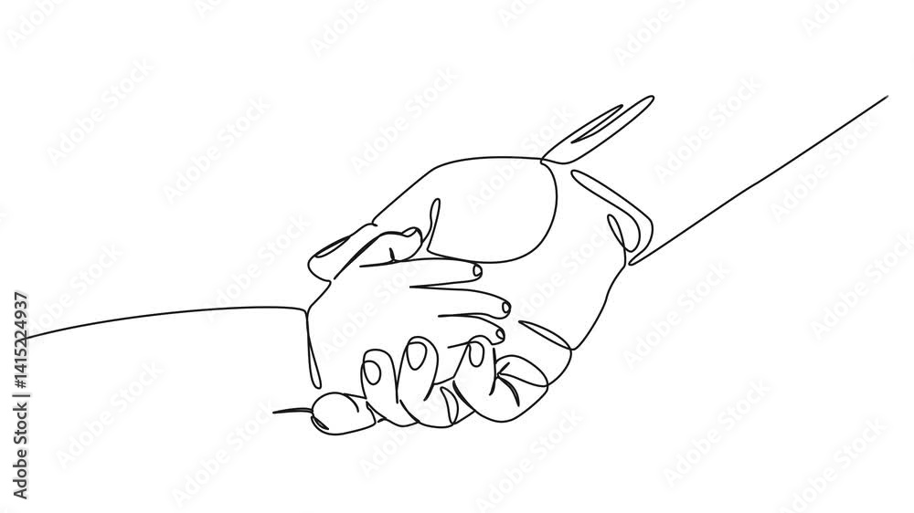 animated continuous single line drawing of childs hand in parents hand ...