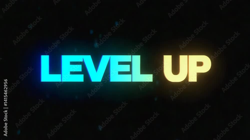 Bold LEVEL UP Text in Vibrant Blue and Yellow Against Dark Background ...