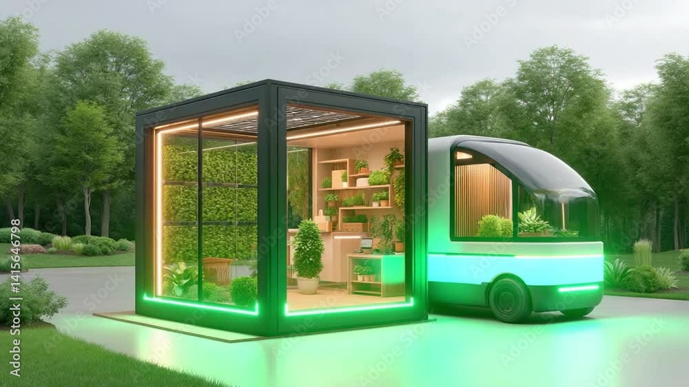 Autonomous delivery vehicles charging at solar-powered smart station ...