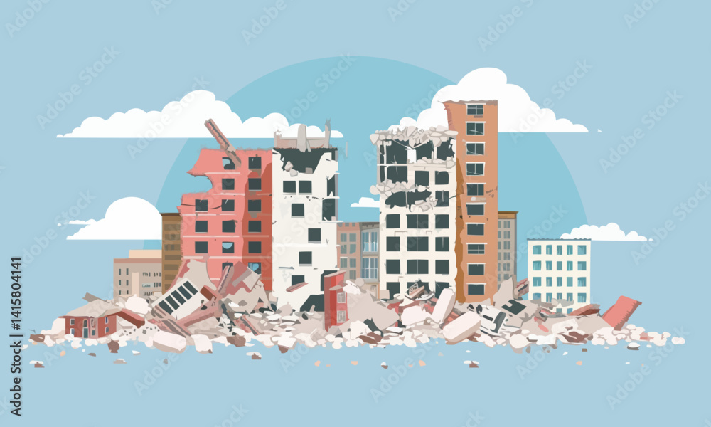 Destroyed City Skyline Drawing