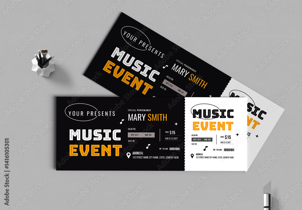 Modern Music Event Ticket Design Template for Festivals and Parties ...