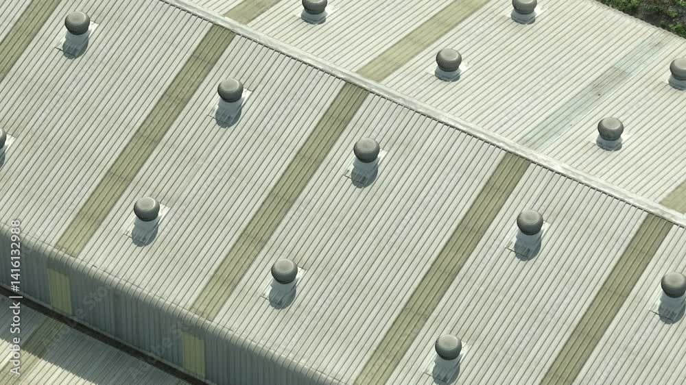 Aerial view highlights the layout of rooftop turbine vents and ...