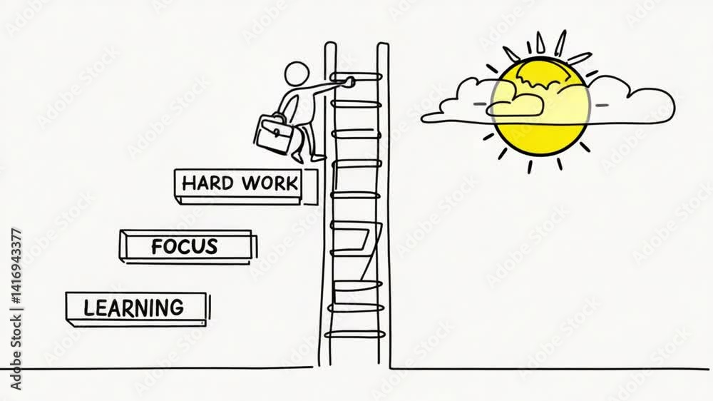 Stickman Climbing a Tall Ladder Labeled 'CAREER' with a Briefcase in ...