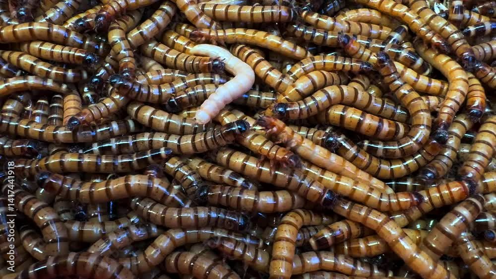 Mealworms writhing densely within confined breeding container ...