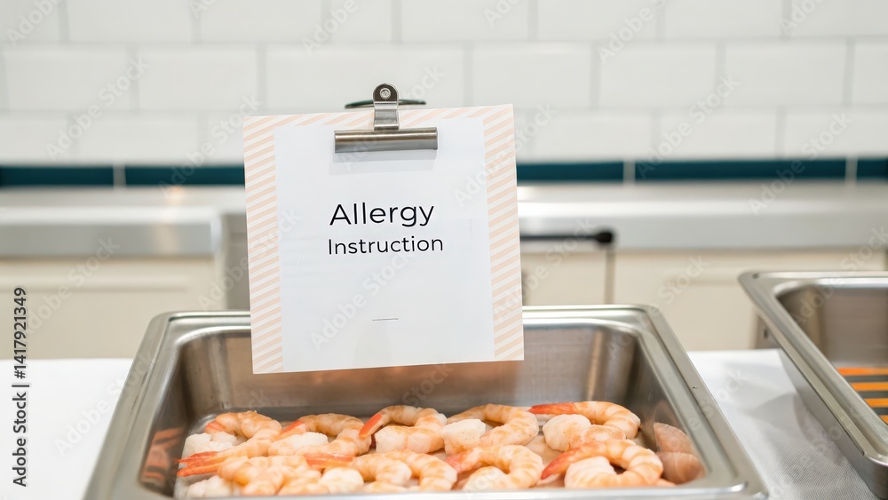 Allergy Instruction Sign with Shrimp Dish in Modern Food Service ...