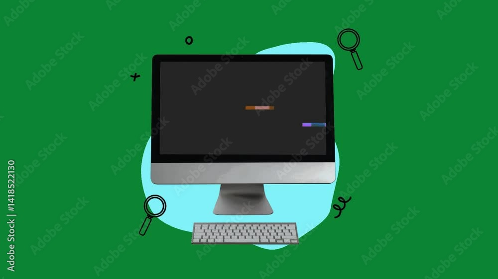 Animated computer screen loading animation on a green screen background ...