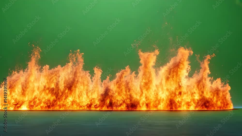 Animated fire flames with green screen background for visual effects ...
