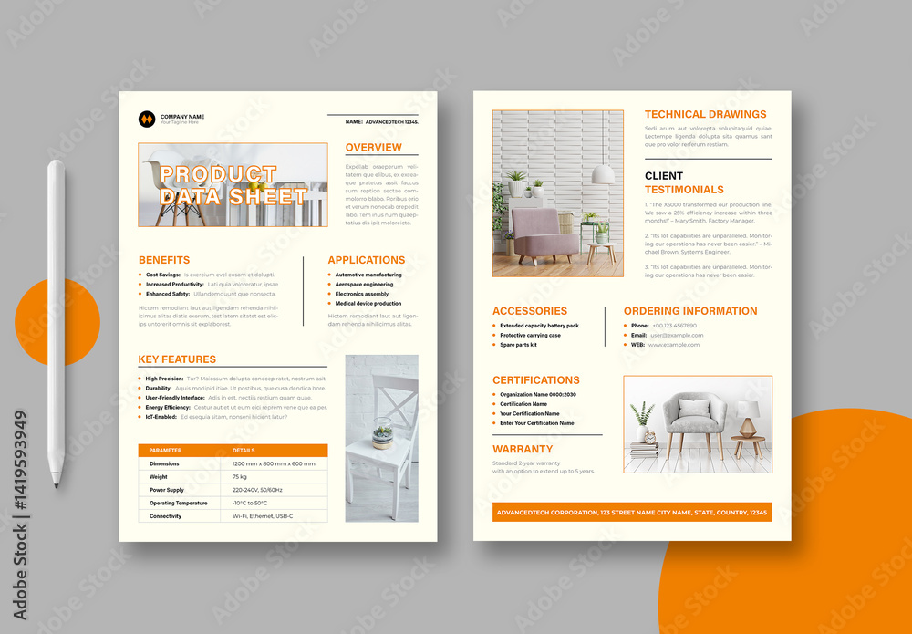Product Data Sheet Template Layout Stock Template | Adobe Stock