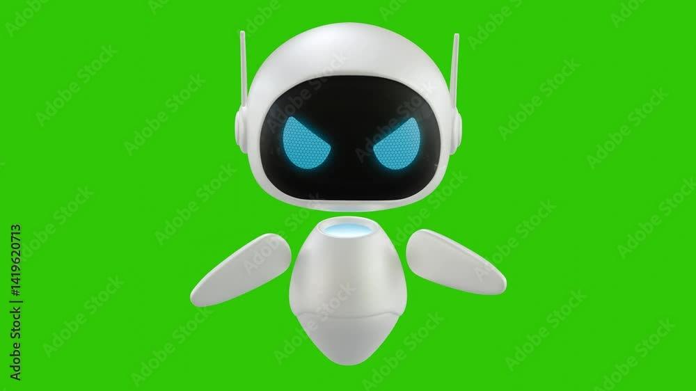 Cute 3D mini Robot character animation with angry movement while ...