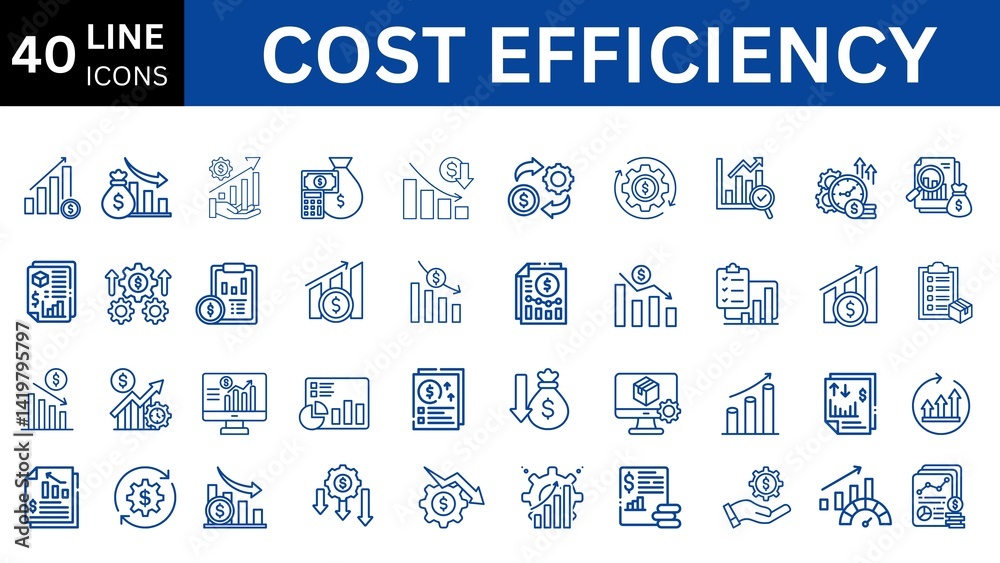 Cost efficiency editable icon set. Editable stroke. Vector illustration ...