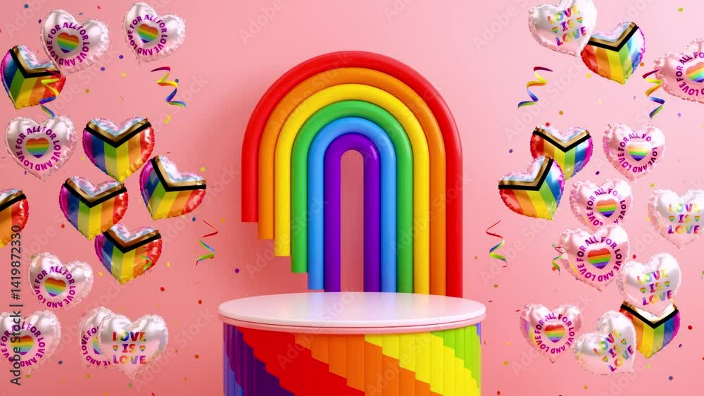 Pride looping video background template with a podium platform, a ...