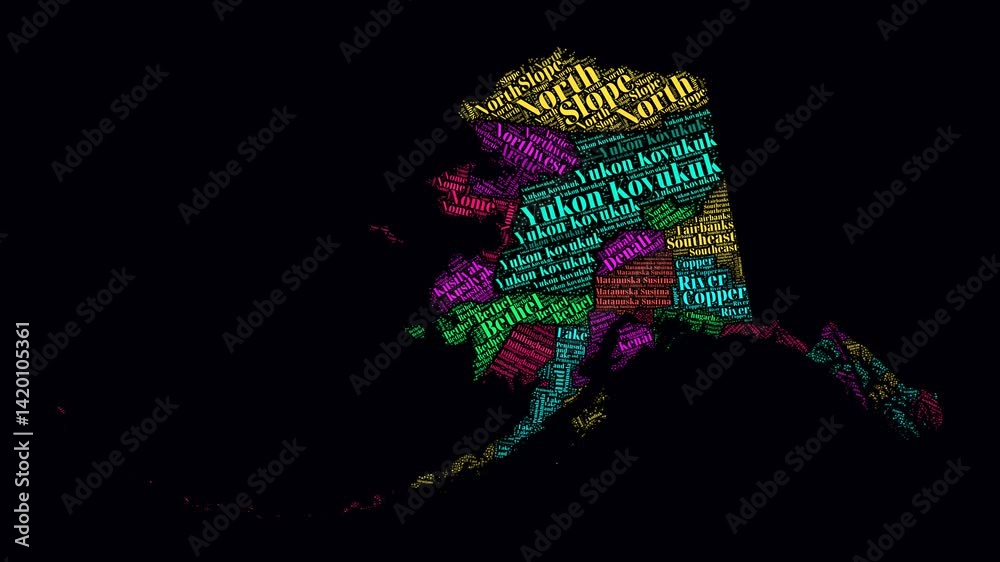 Alaska Counties Word Clouds Animation. Alaska counties names in English ...