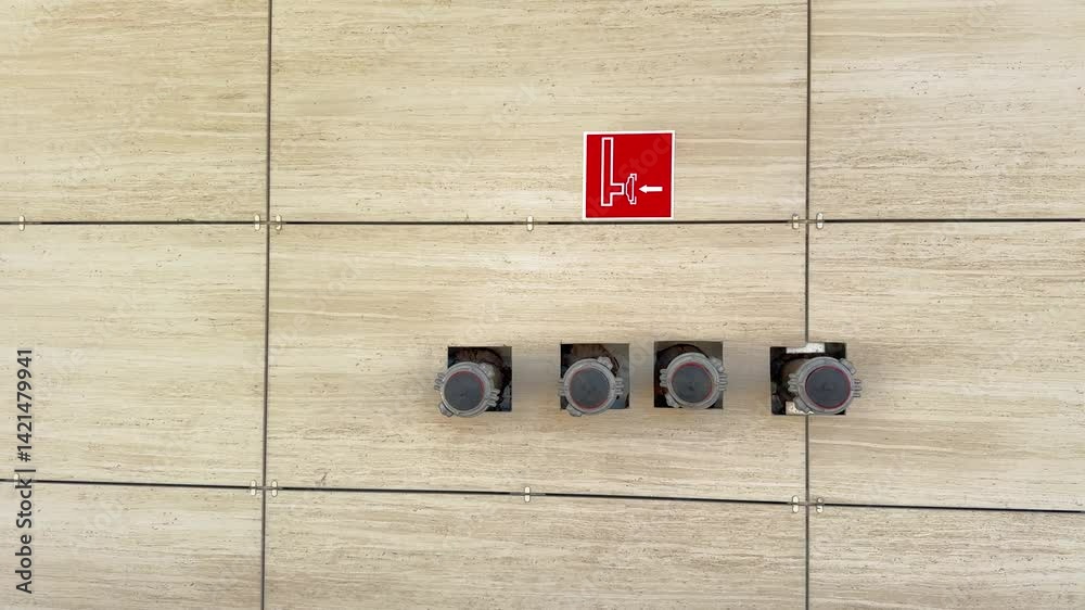 Fire extinguishing pipe connection system. Wall sign indicating ...