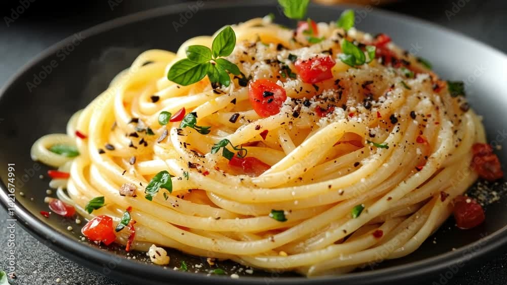 Delicious Aglio e Olio Spaghetti: A Classic Italian Dish vídeo do Stock ...