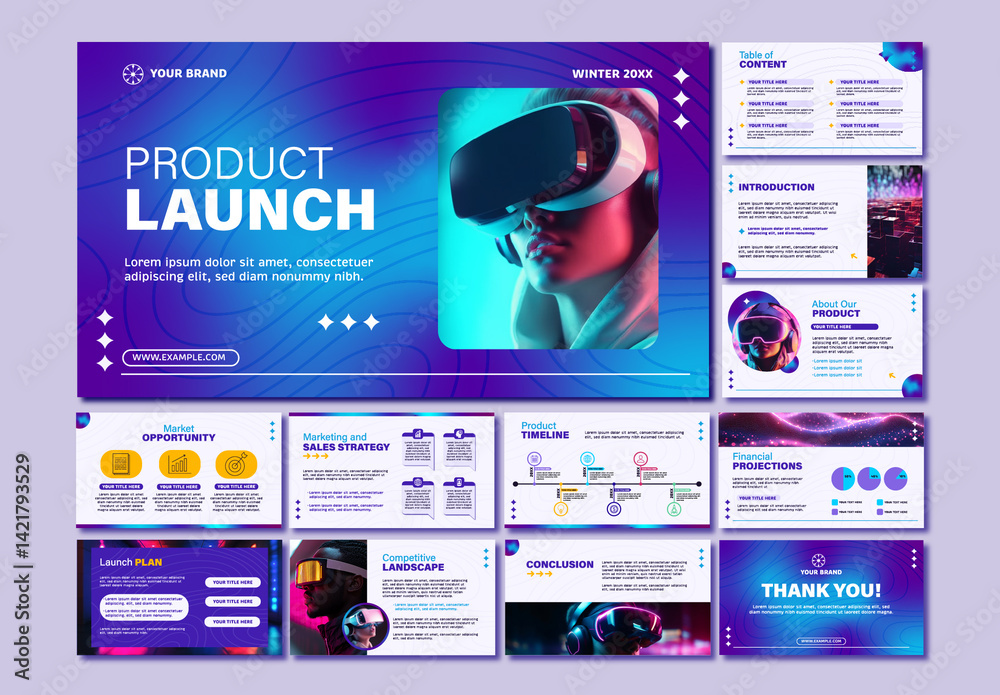 Purple Tech Product Launch Presentation Layout Stock Template | Adobe Stock